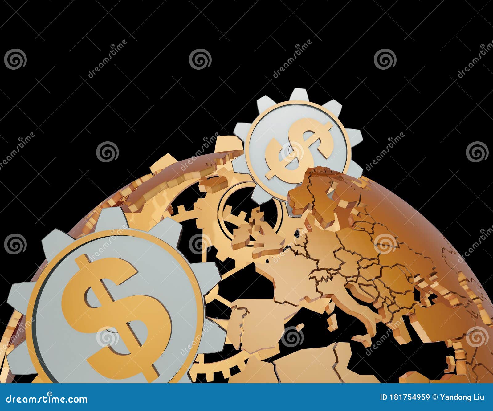 Technology Globe and Gear, Dollar Currency Symbol, Global Cooperation ...