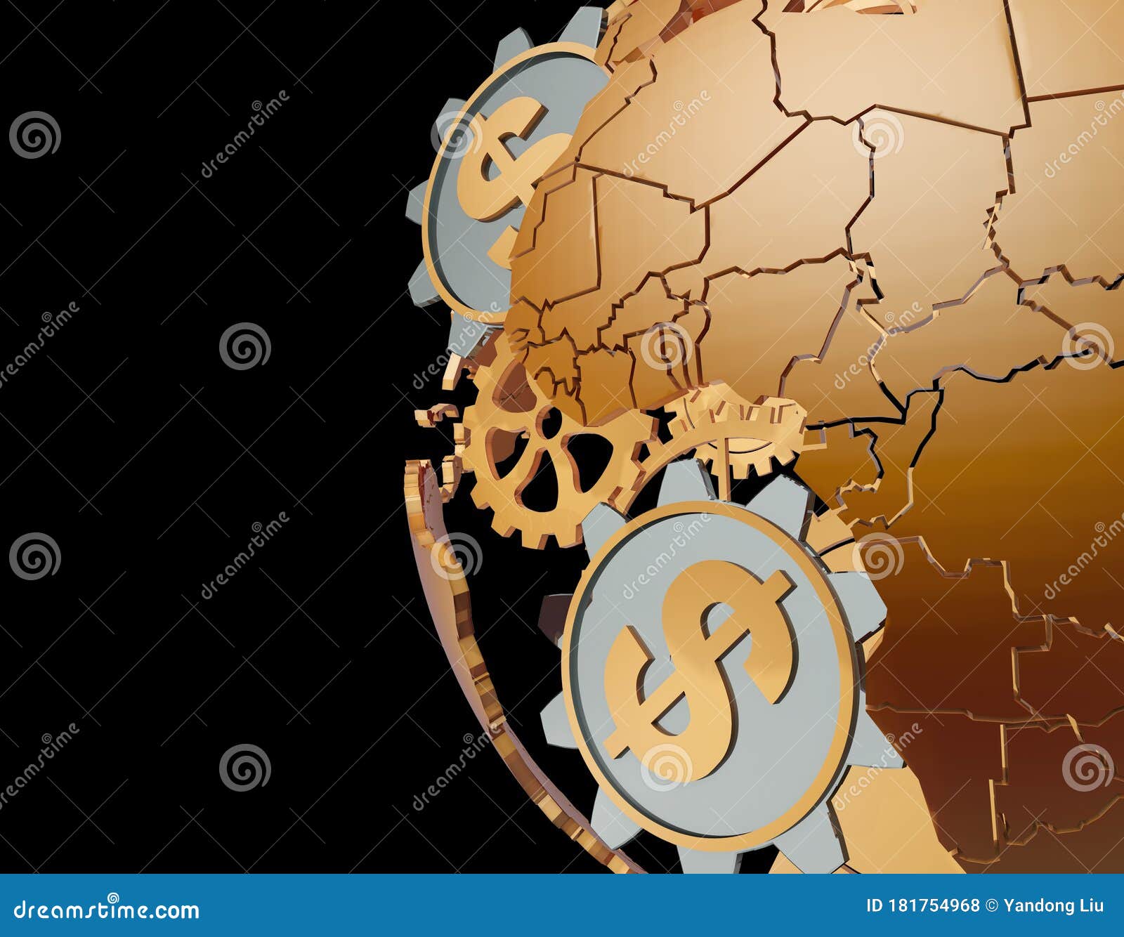 Technology Globe and Gear, Dollar Currency Symbol, Global Cooperation ...