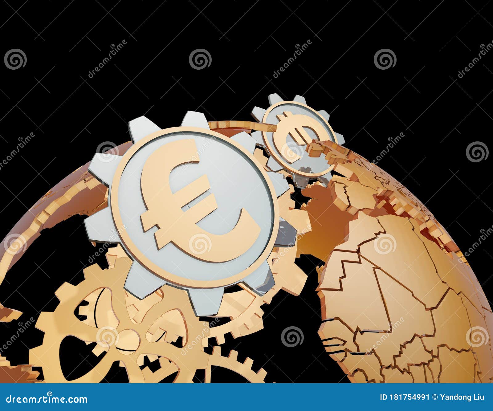 Technology Globe and Gear, Euro Currency Symbol, Global Cooperation and ...
