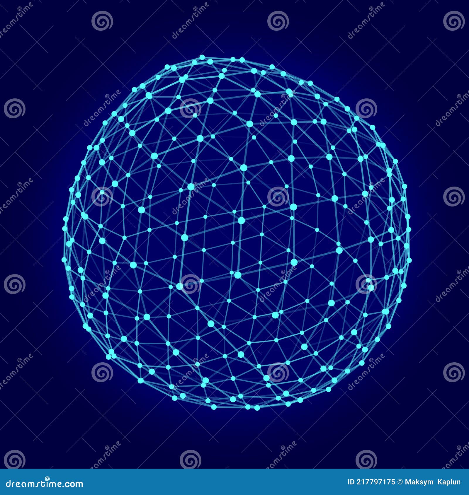 Technology Grid Sphere. Blue Sphere Consisting of Points and Lines ...