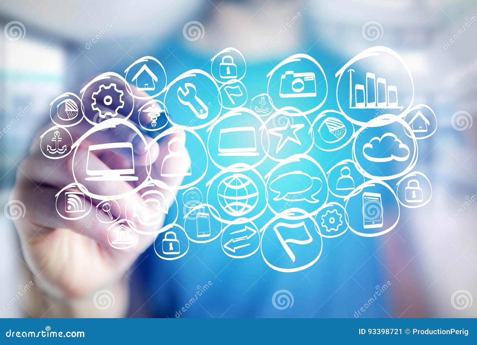 Technology Hand Drawn Icon Displayed on a Futuristic Interface Stock ...