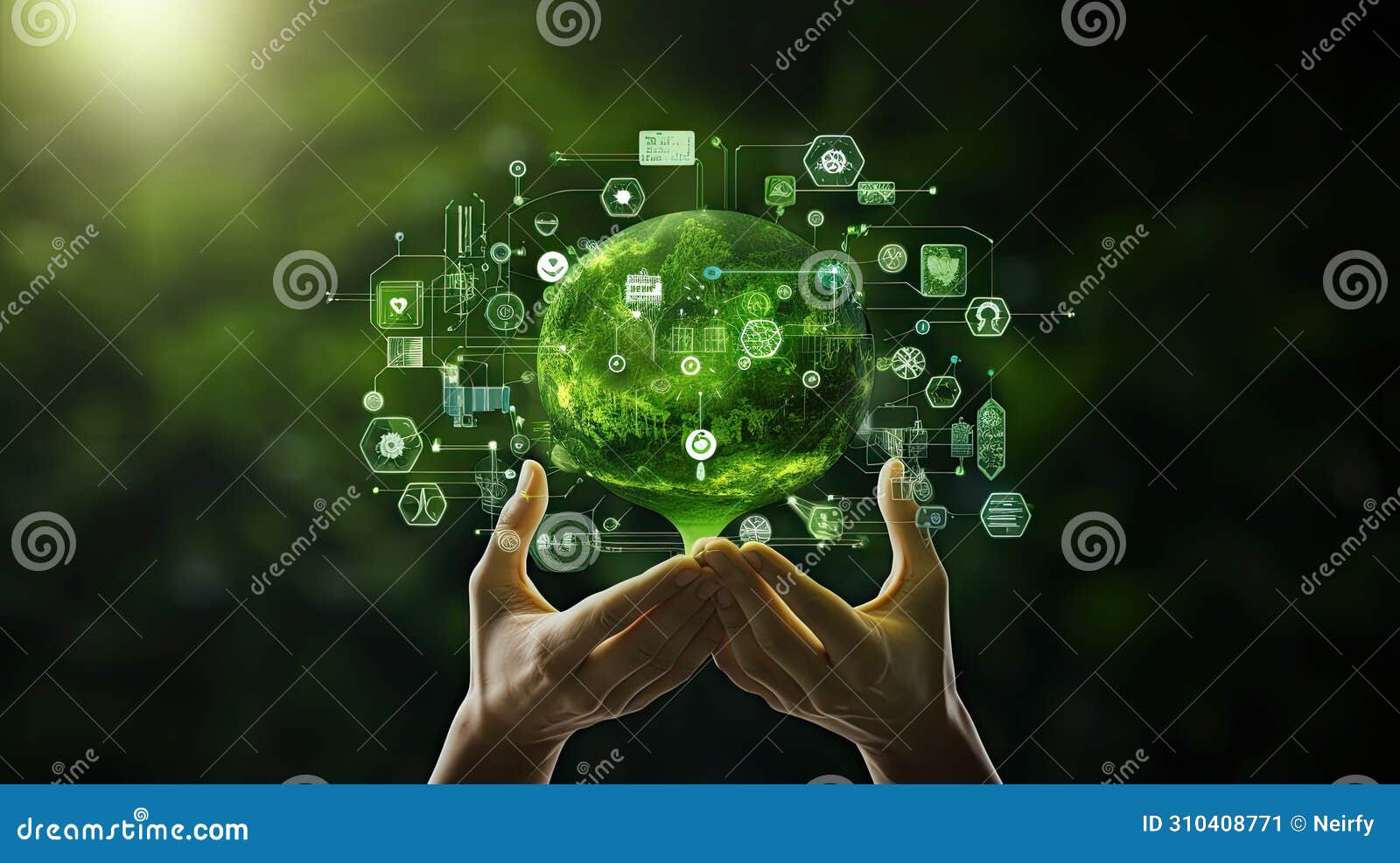 Technology, Hand Holding with Environment Icons Over the Network ...