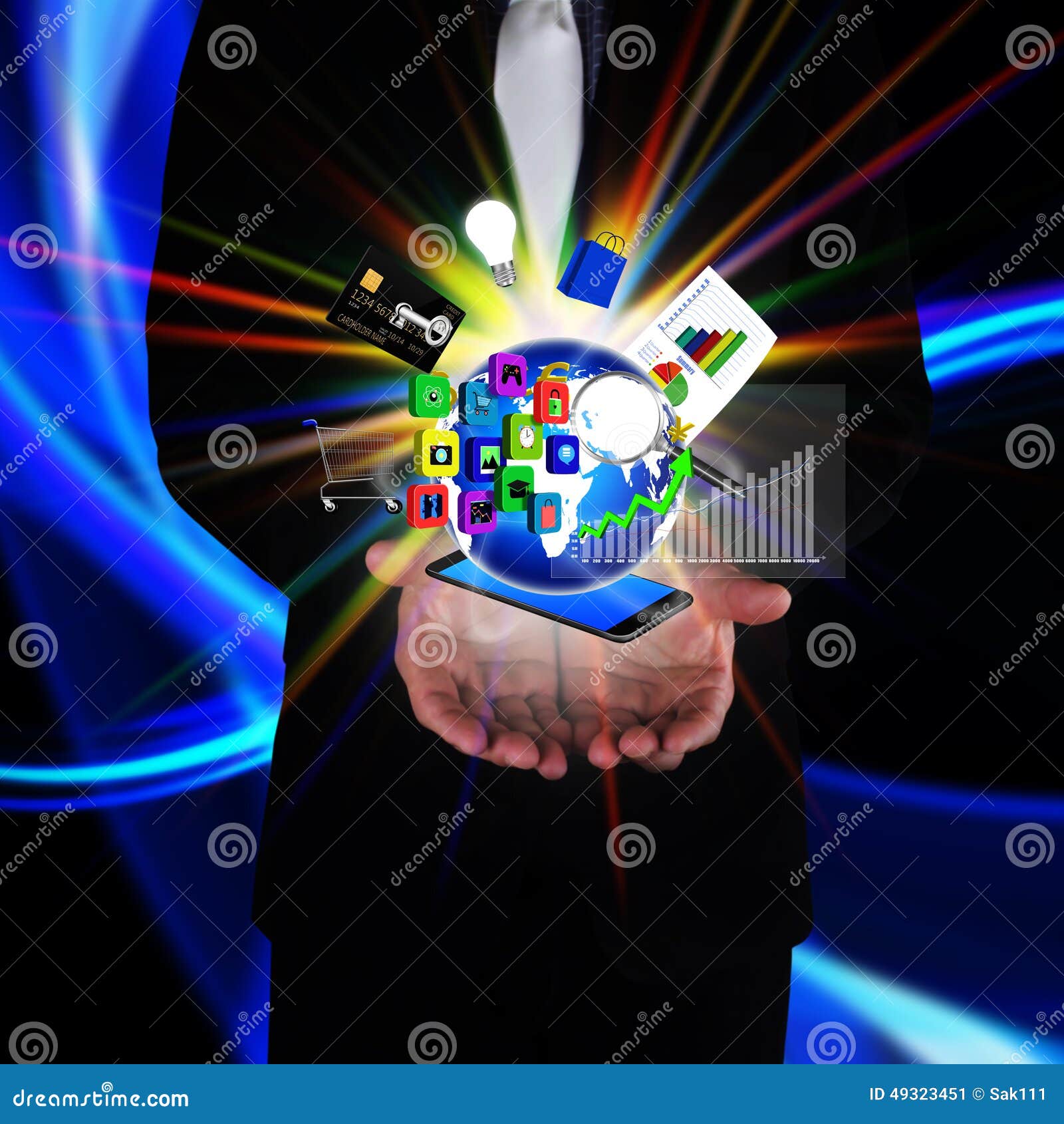 Technology in the Hands of Businessmen Stock Image - Image of cloud ...