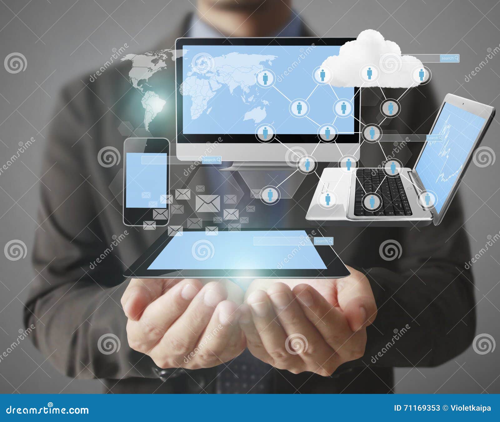 Technology in Hands of Businessmen Stock Illustration - Illustration of ...