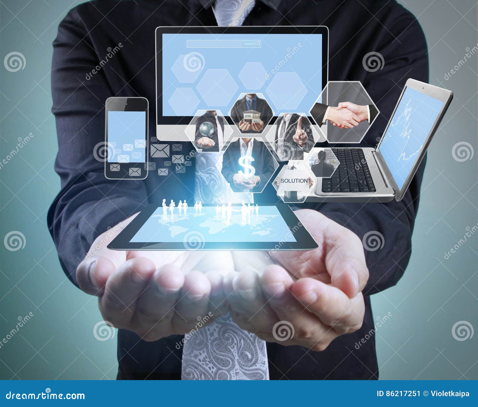 Technology in Hands of Businessmen Stock Image - Image of digital ...
