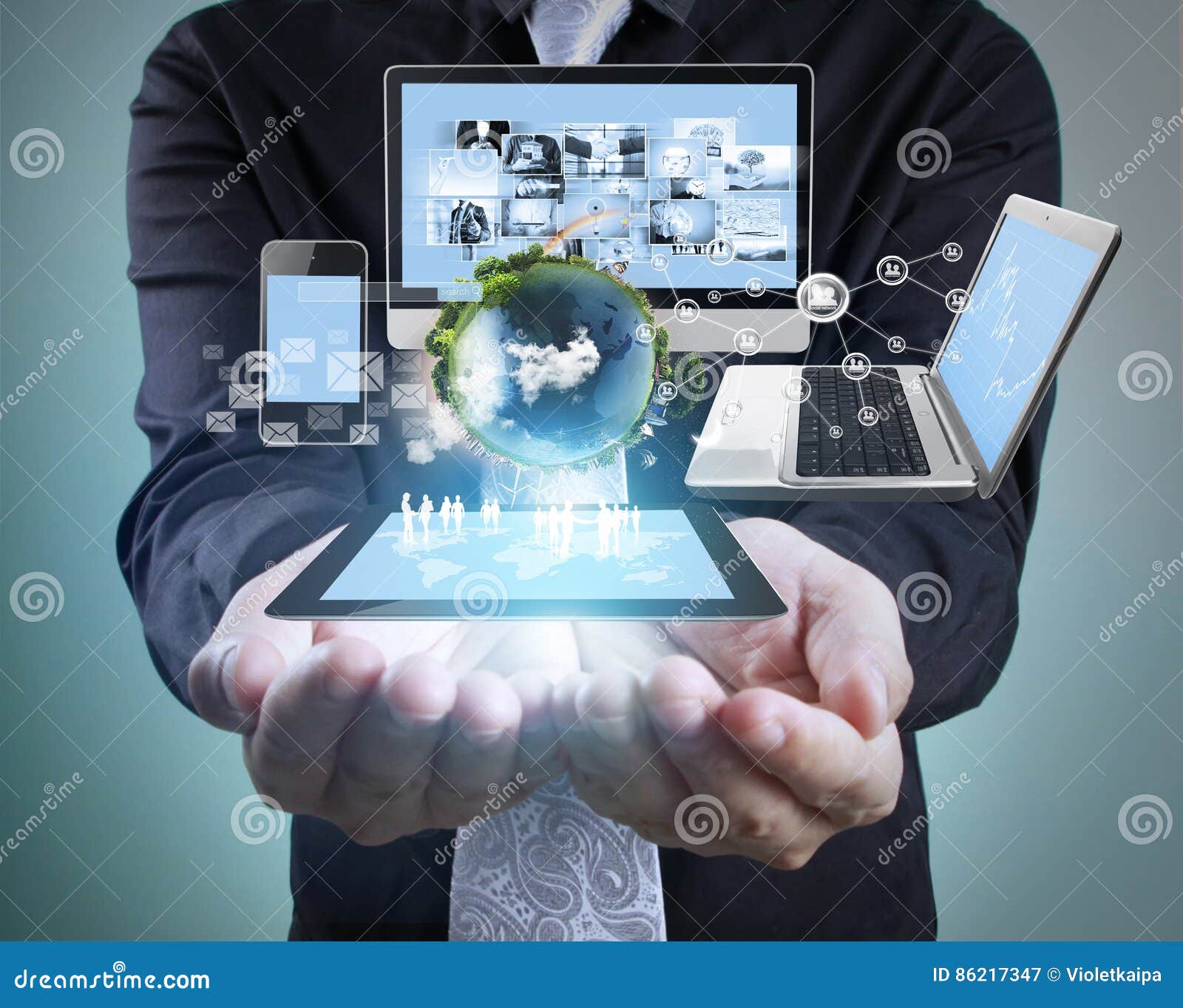 Technology in Hands of Businessmen Stock Image - Image of hand, mail ...