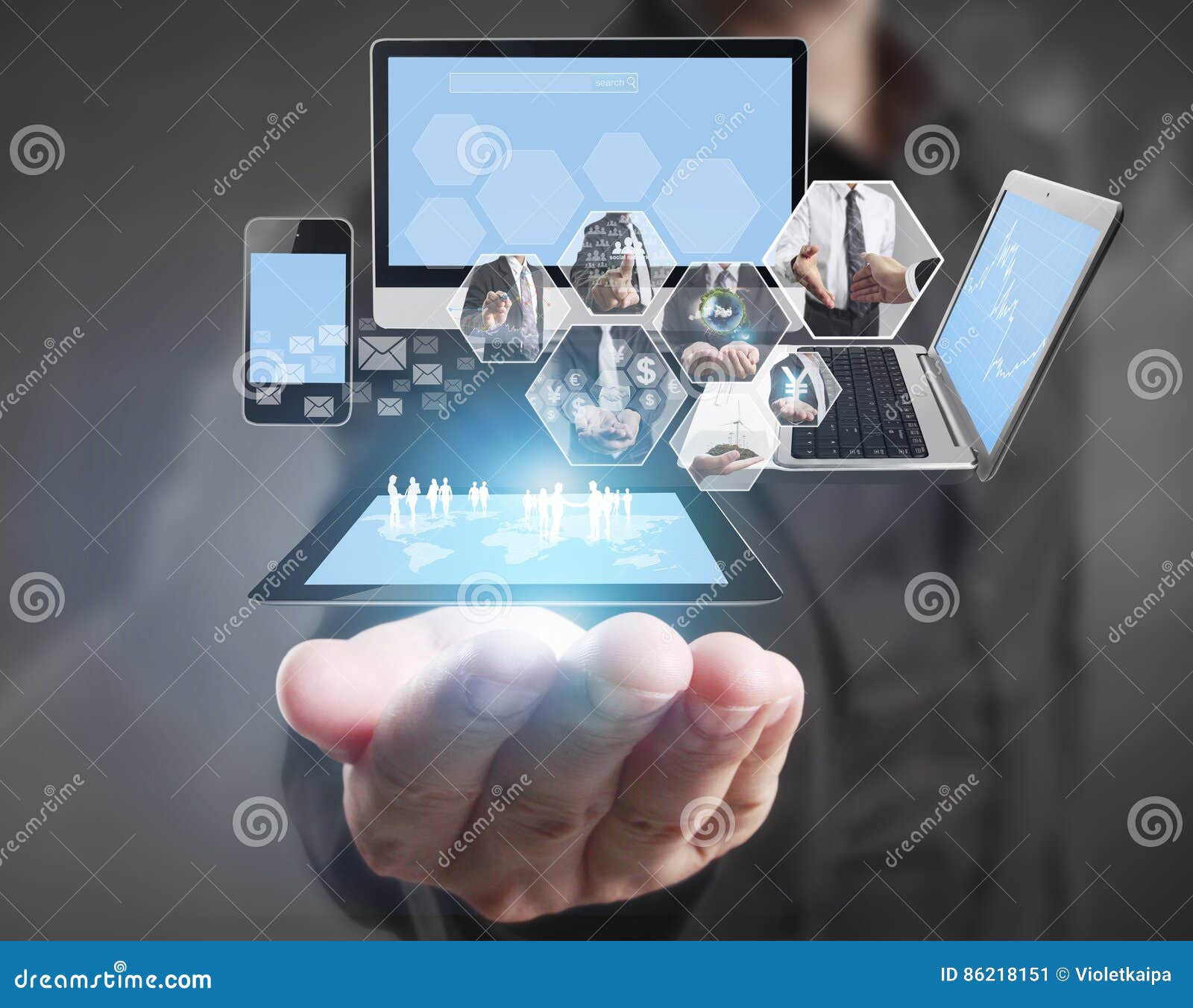 Technology in Hands of Businessmen Stock Image - Image of communication ...