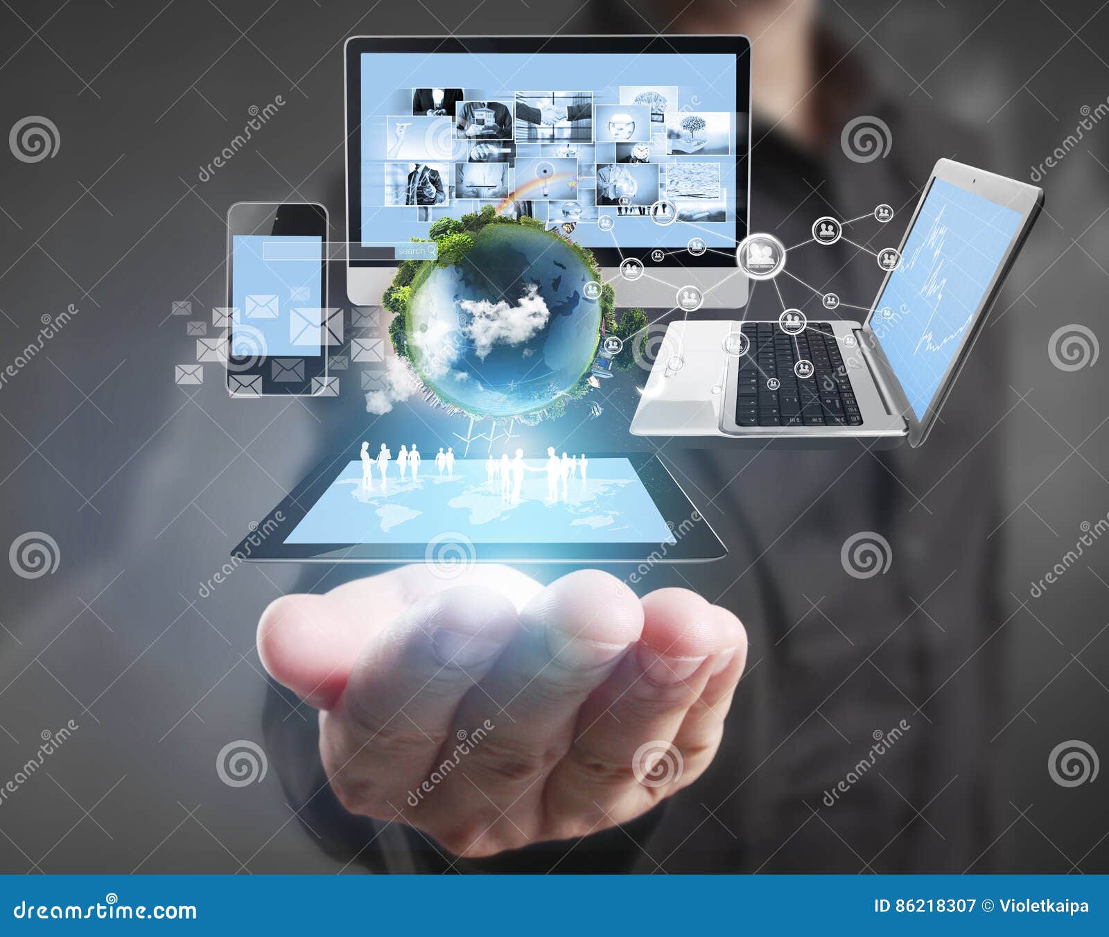 Technology in Hands of Businessmen Stock Illustration - Illustration of ...