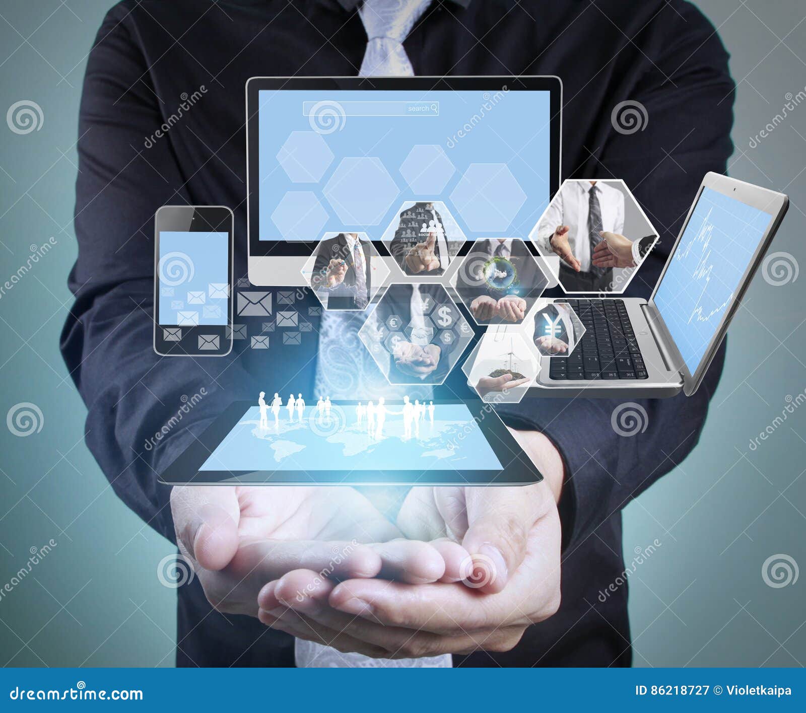 Technology in Hands of Businessmen Stock Image - Image of display, tool ...