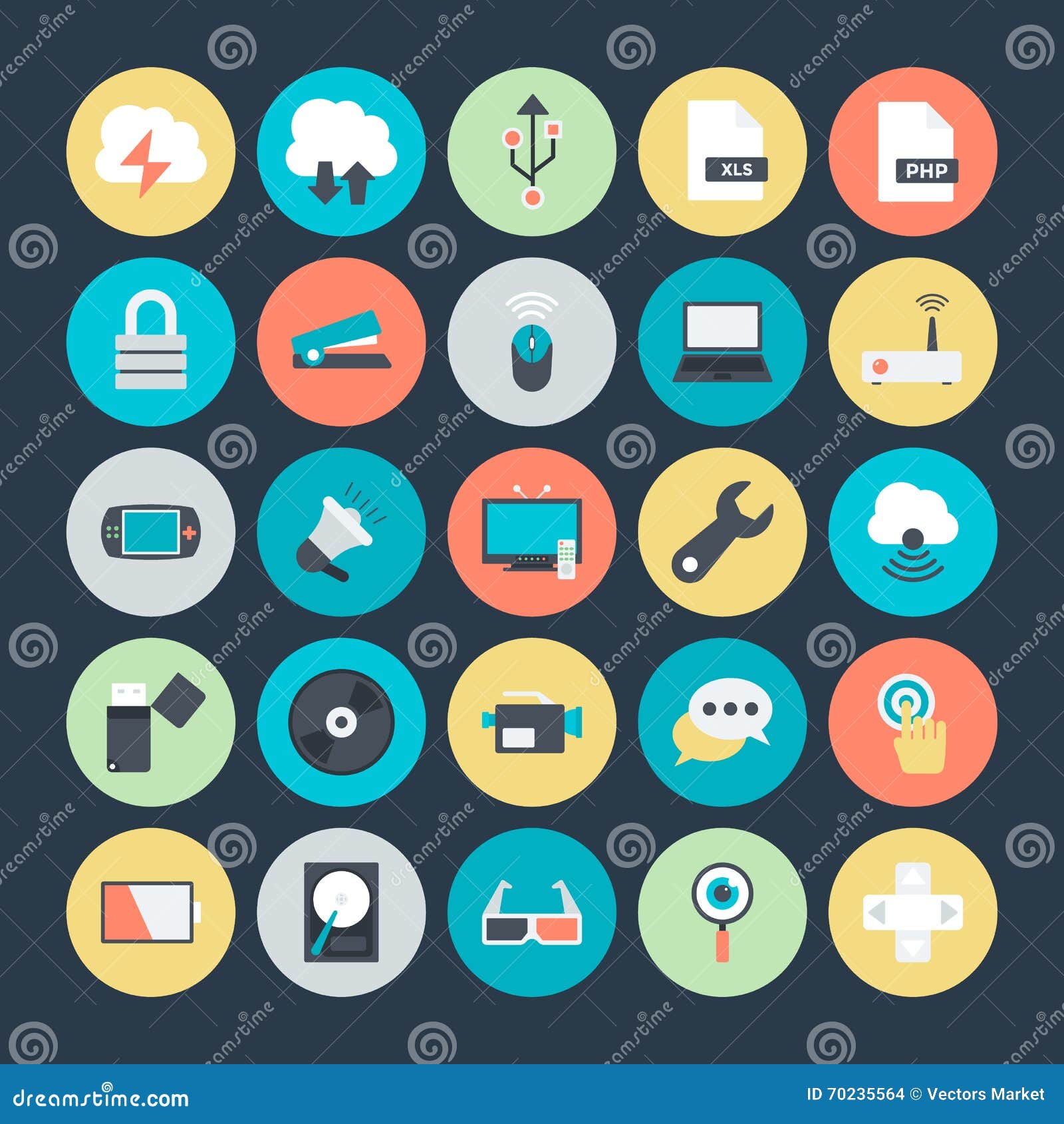 Technology and Hardware Colored Vector Icons 4 Stock Illustration ...