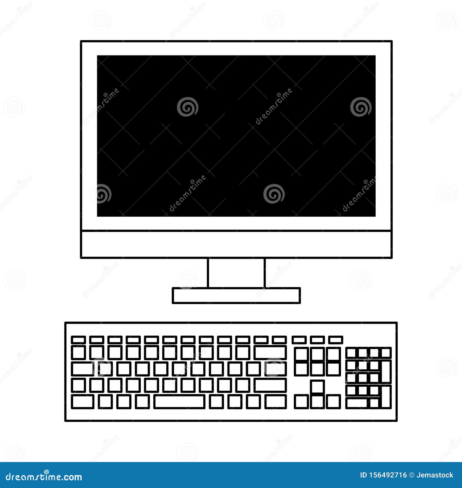 Technology Hardware Computer Device Cartoon in Black and White Stock ...