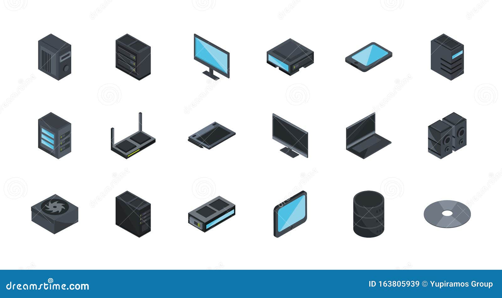 Technology Hardware Device Computer Icons Set Isometric Stock Vector ...