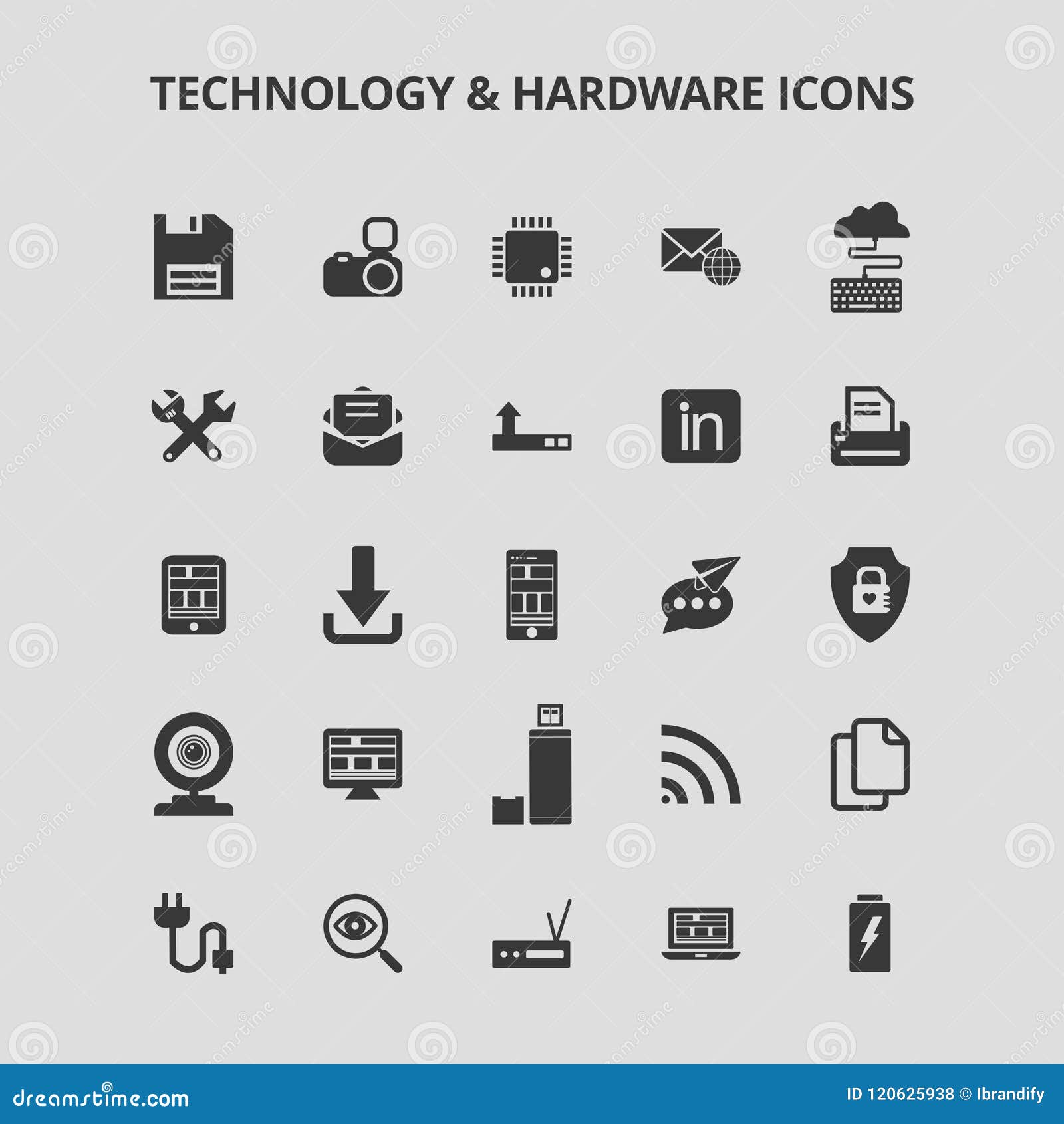 Technology and Hardware Icons Stock Vector - Illustration of monitor ...