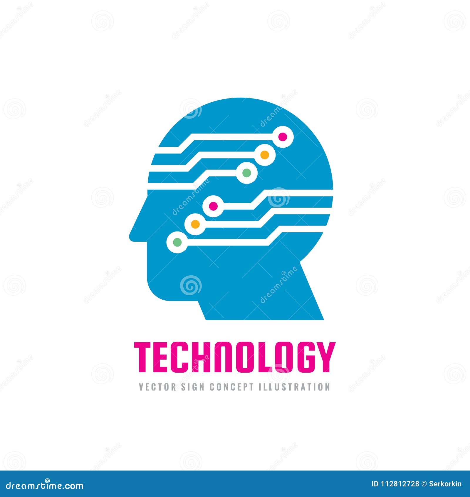 Technology - Human Head and Electronic Network - Vector Logo Concept ...