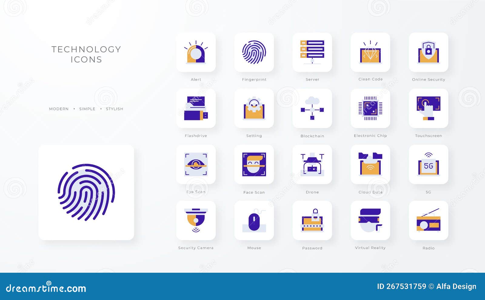 Technology Icon Collection with Purple and Orange Duotone Style ...