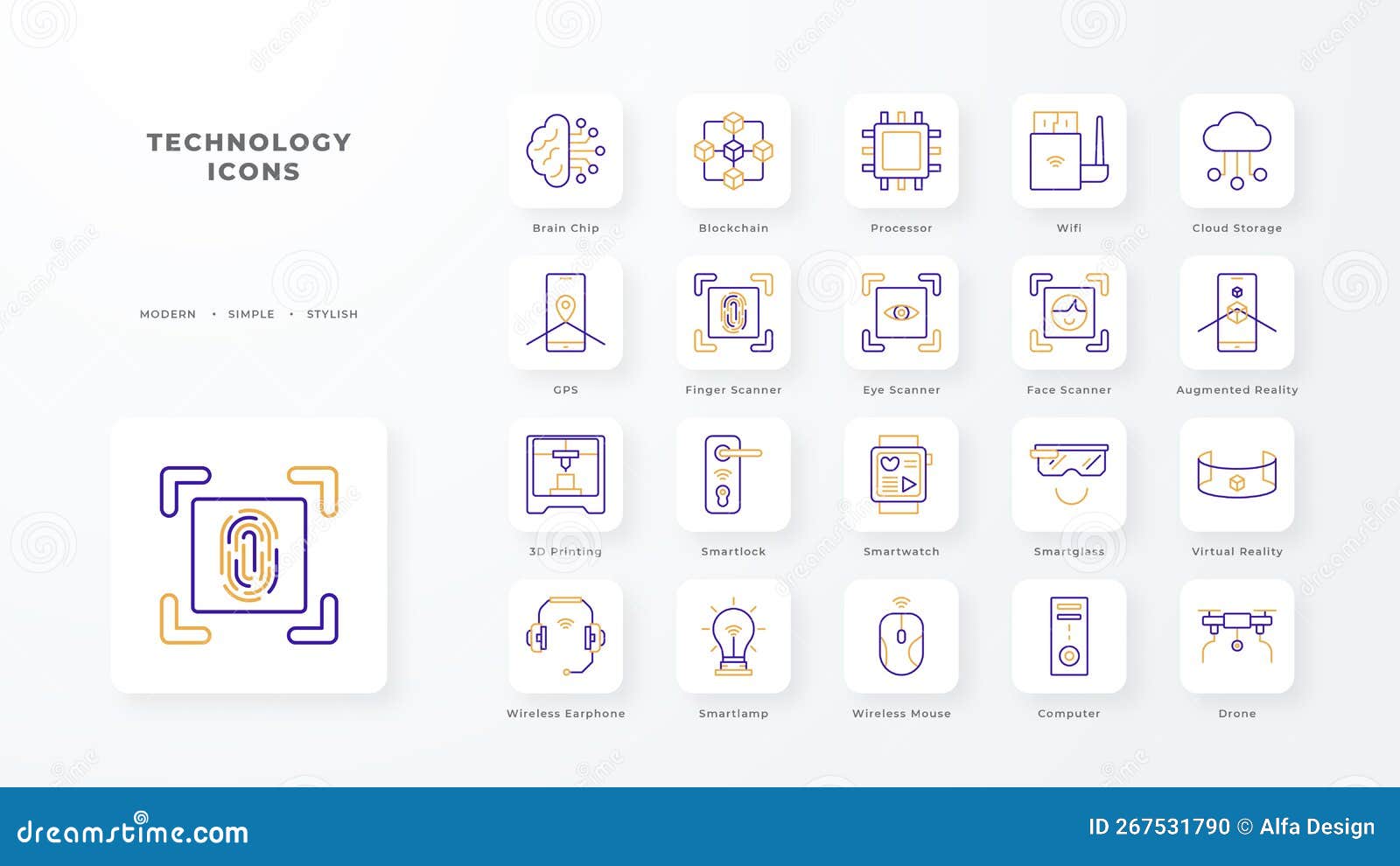 Technology Icon Collection with Purple and Orange Duotone Style ...