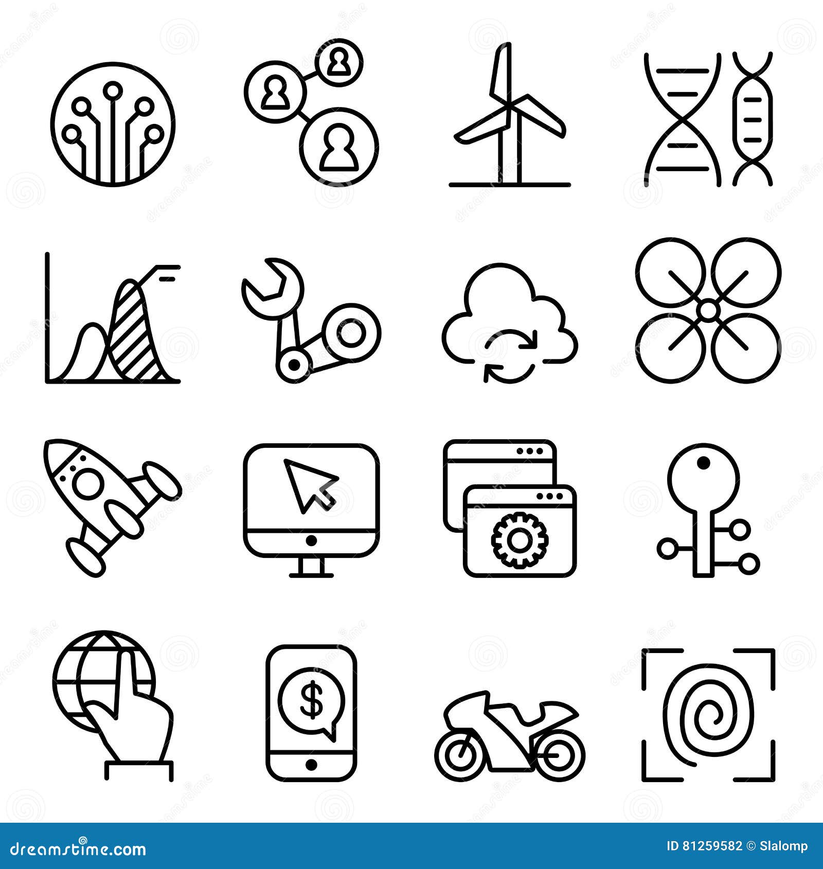 Technology Icon Set in Thin Line Style Stock Vector - Illustration of ...