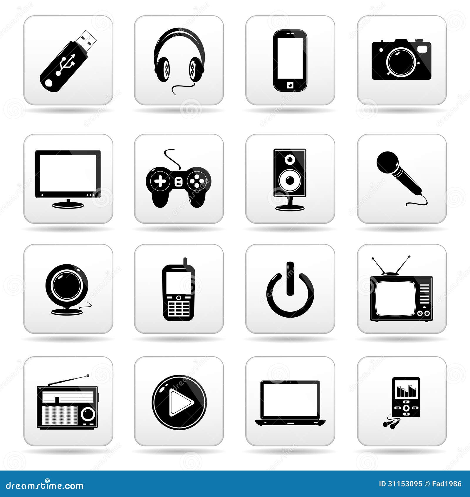 Technology Icon on Square Black and White Button C Stock Vector ...