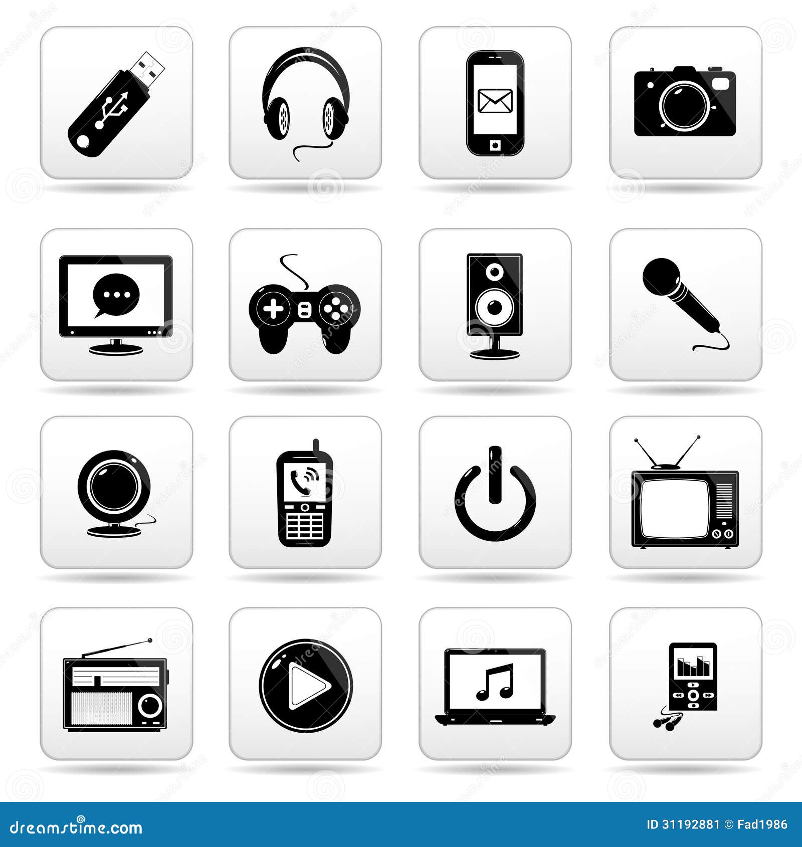 Technology Icon on Square Black and White Button C Stock Vector ...