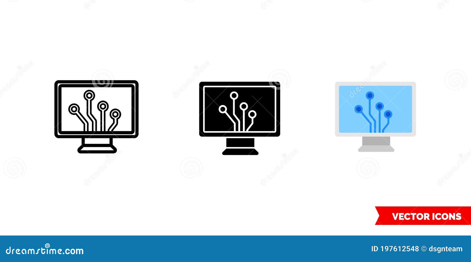 Technology Icon of 3 Types Color, Black and White, Outline. Isolated ...