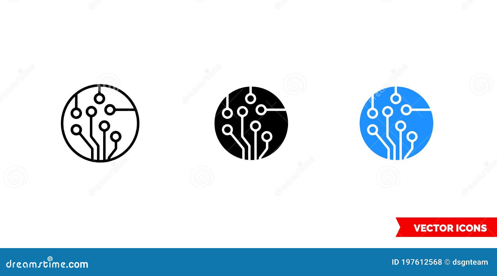 Technology Icon of 3 Types Color, Black and White, Outline. Isolated ...