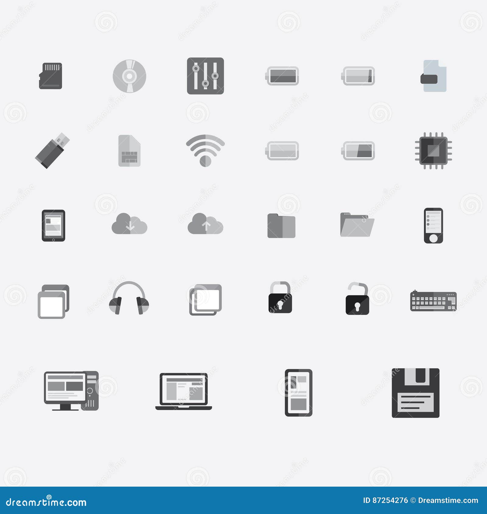 Technology Icons Set Black&white Stock Vector - Illustration of cloud ...