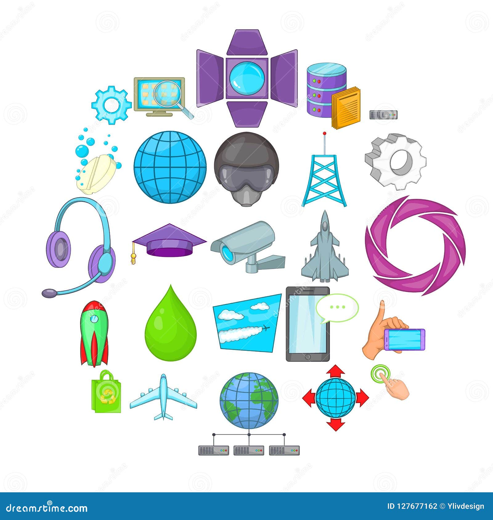Technology Icons Set, Cartoon Style Stock Vector - Illustration of ...