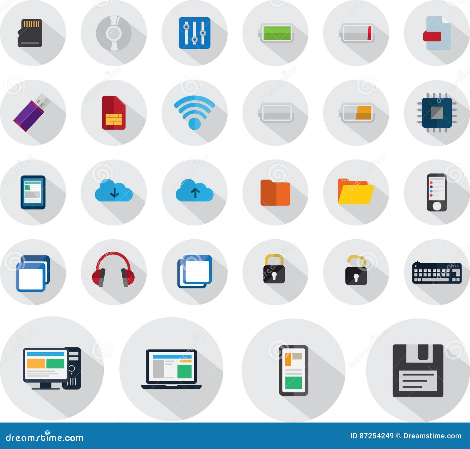 Technology icons set round stock vector. Illustration of download ...