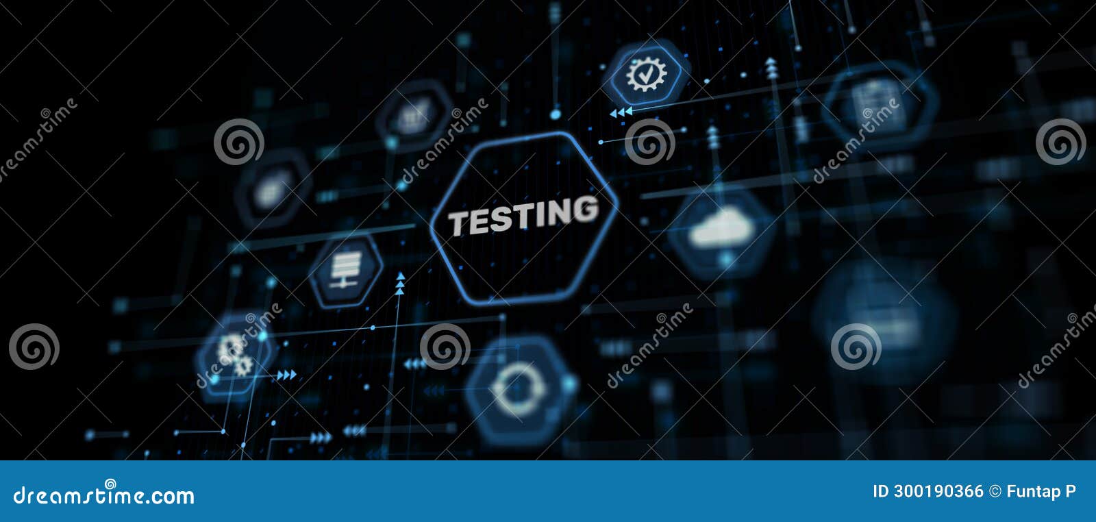 Technology Icons and TESTING Inscription, Web Technology Concept Stock ...