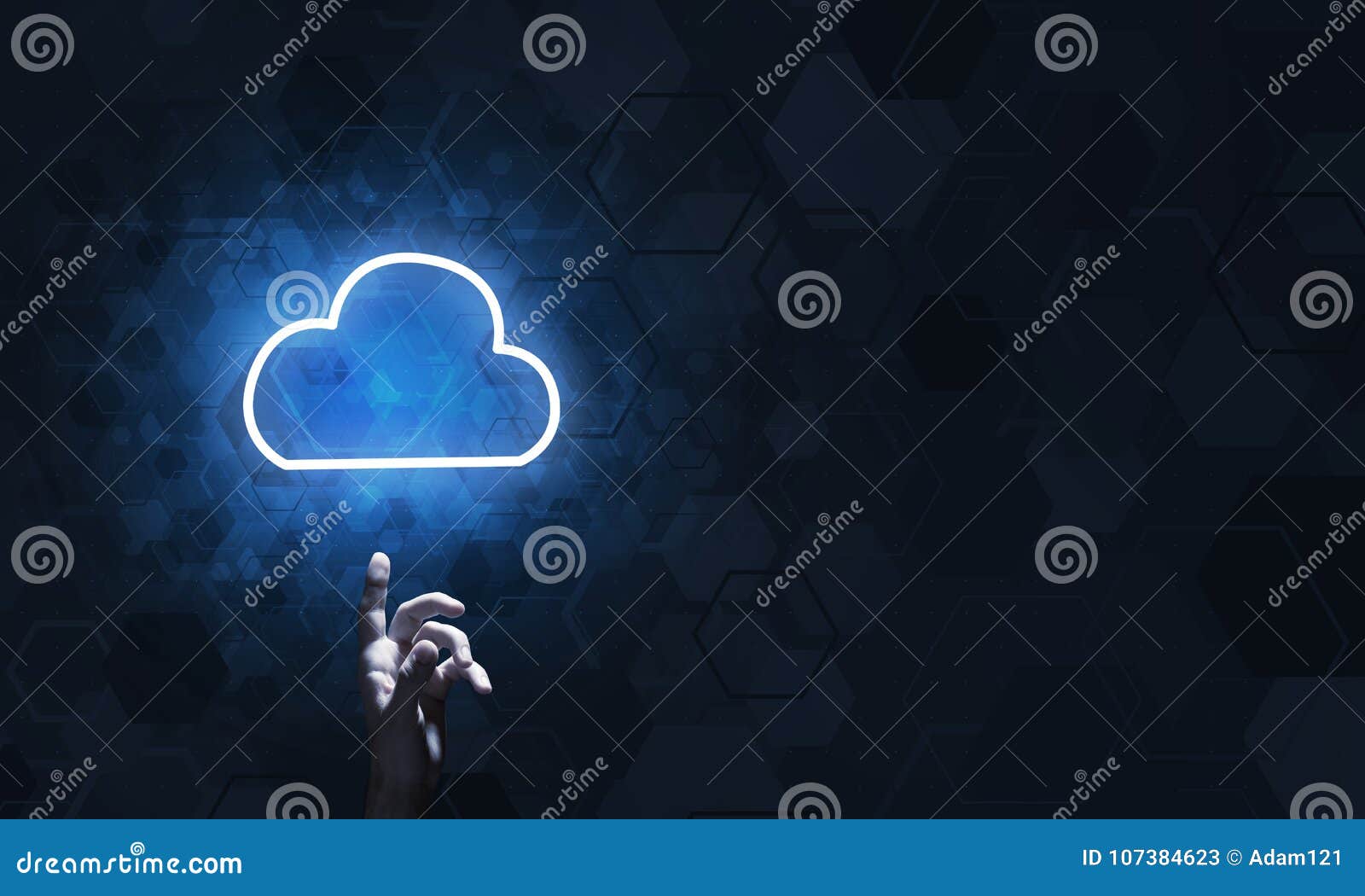 Technology Idea Concept with Glowing Cloud Icon and Touching it Finger ...