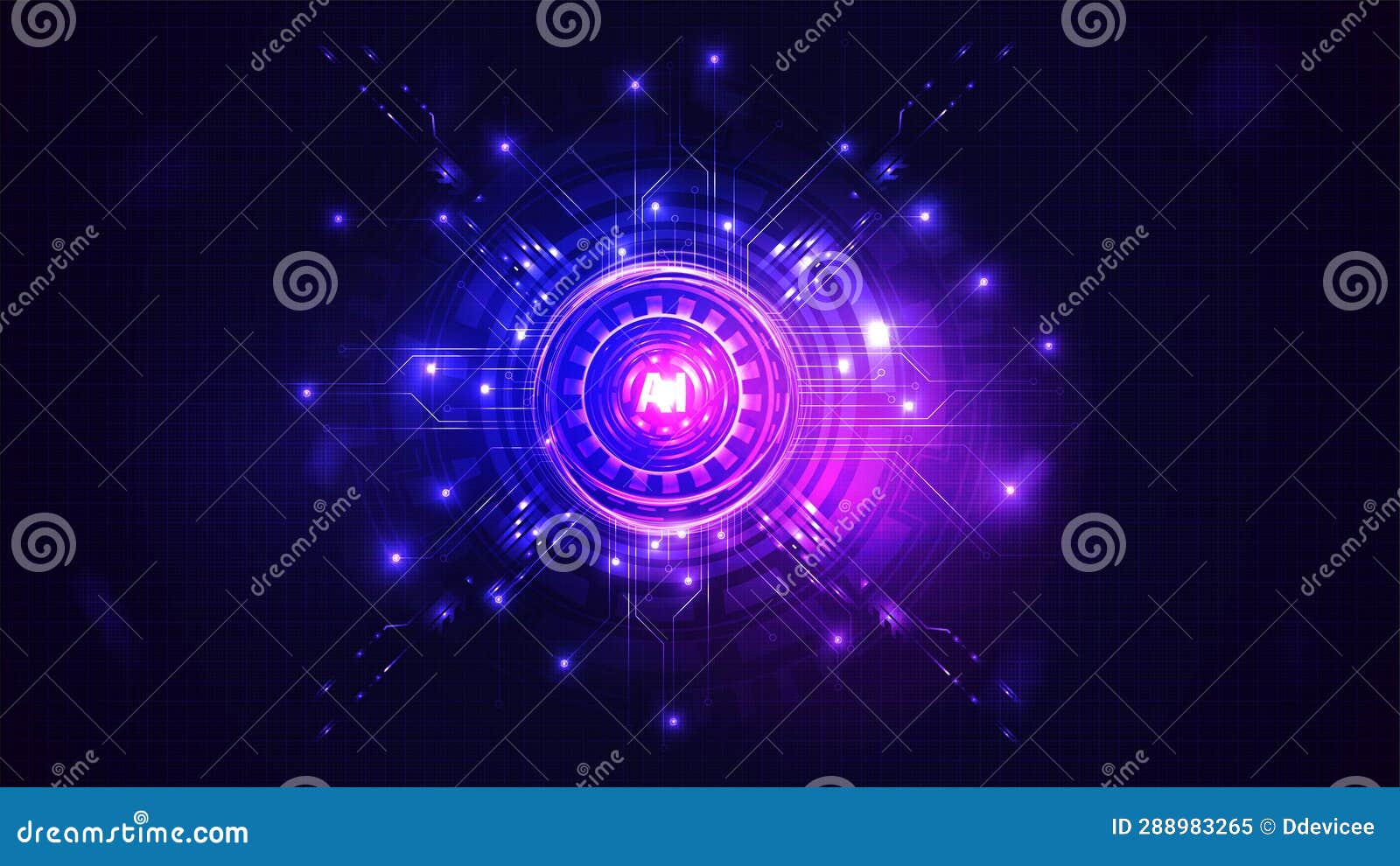 Technology Illustration of Artificial Intelligence. Purple Poster with ...