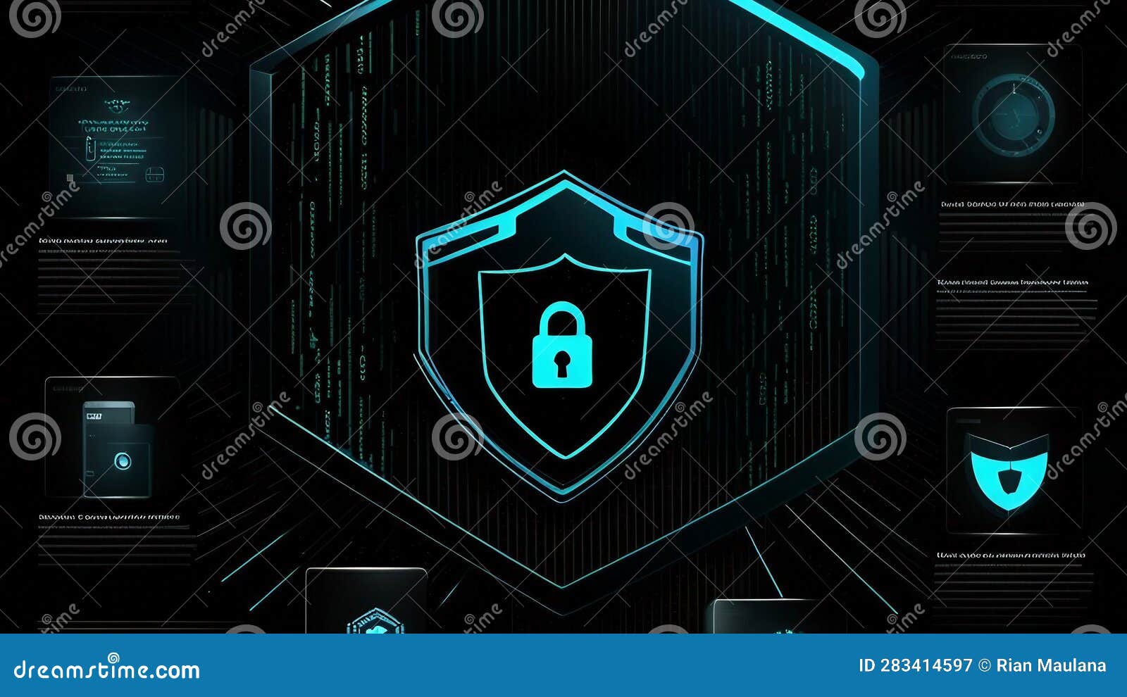 Technology Illustration about Cyber Security on Black Stock ...