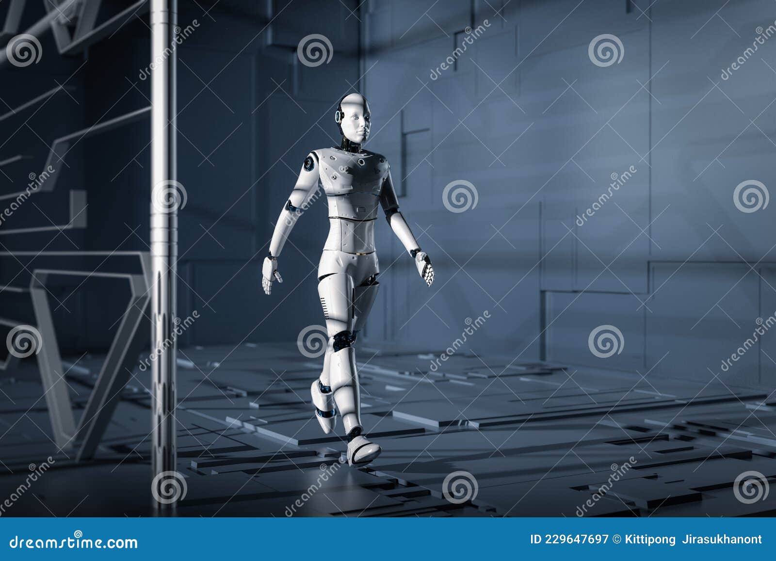 Technology Improvement Concept with Cyborg Walking Stock Illustration ...