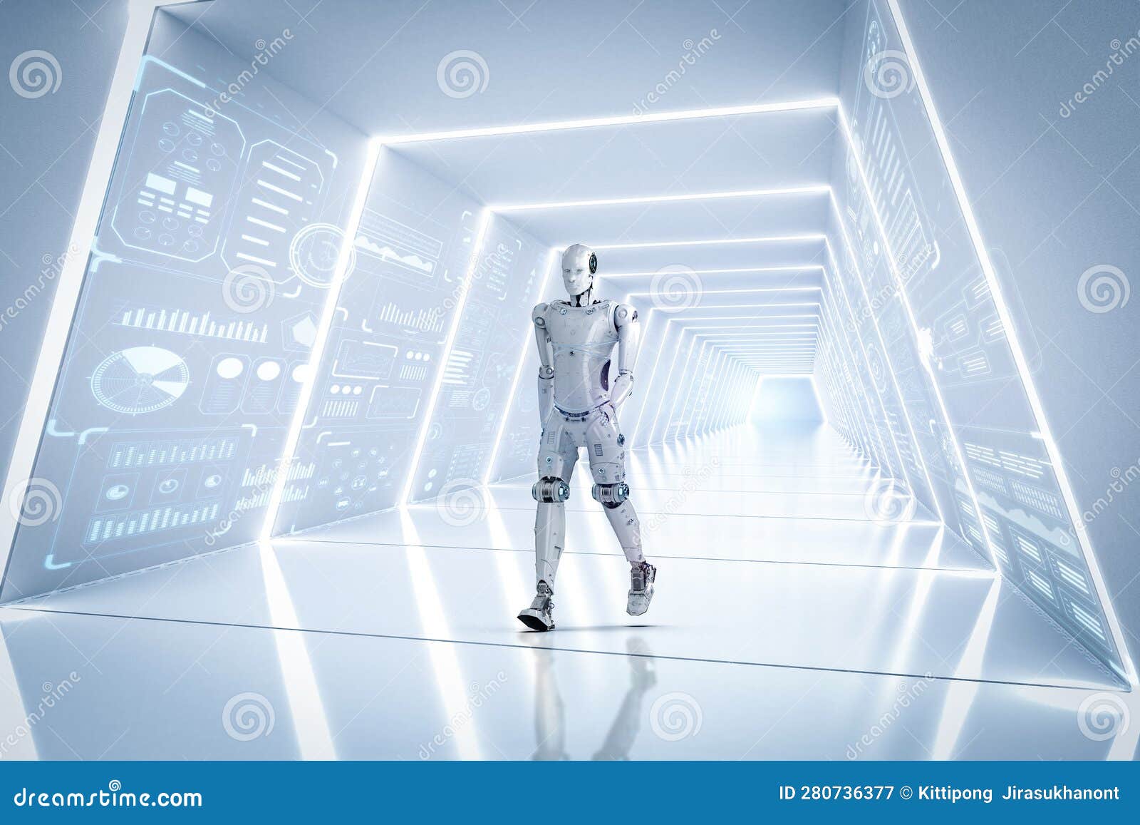 Robot Move Forward through Future Stock Illustration - Illustration of ...
