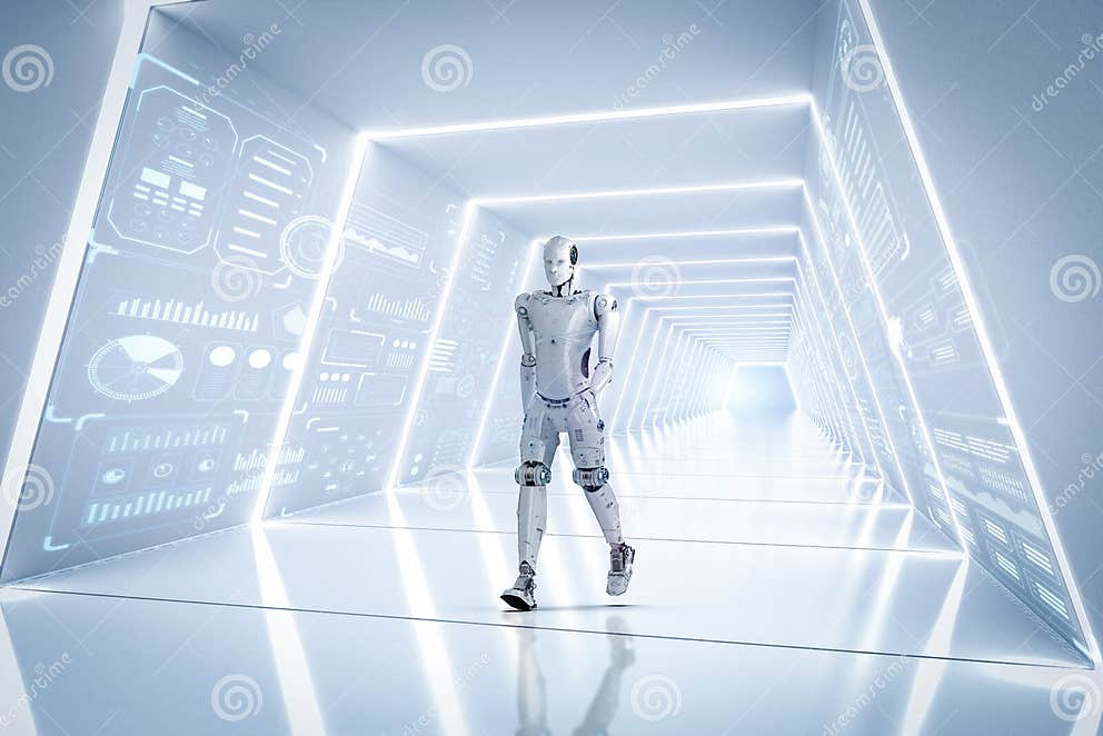 Robot Move Forward through Future Stock Illustration - Illustration of ...