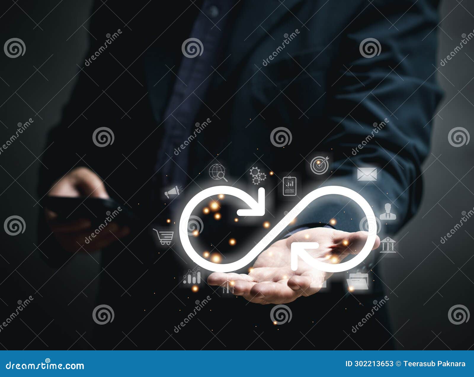 Technology Infinity Data Link Concept. Man Hands Holding Virtual ...
