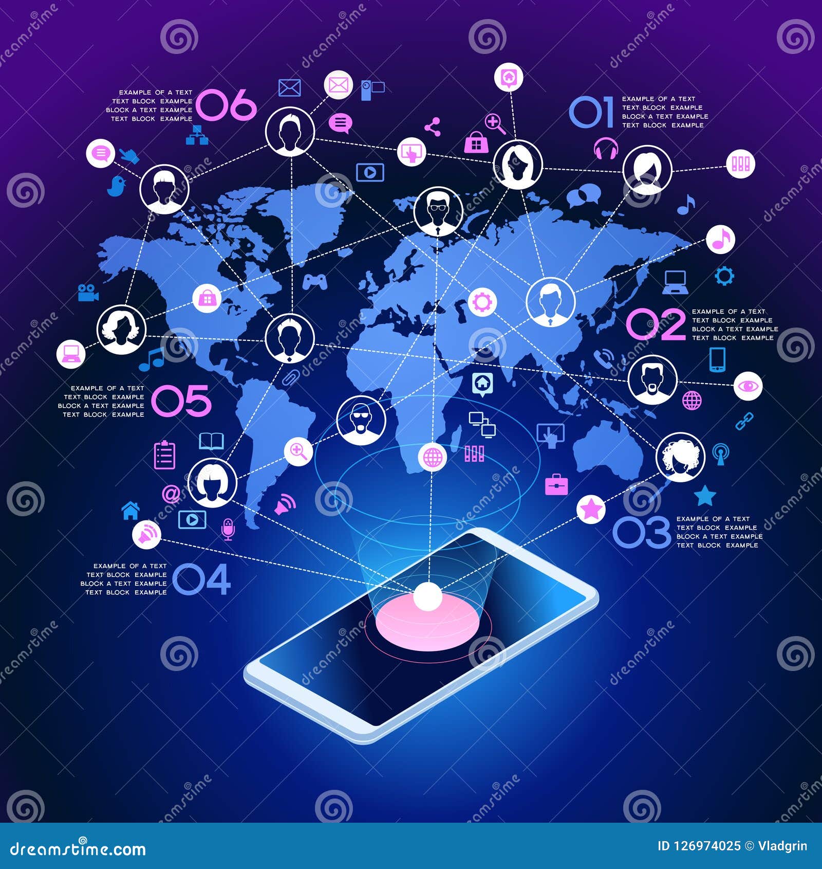 Technology Infographics Network with a Mobile Phone Stock Vector ...