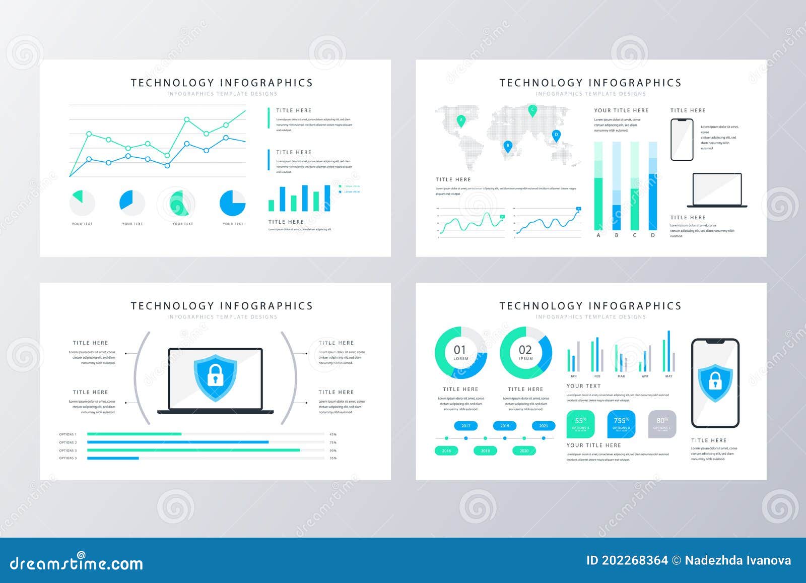 Technology Infographics Template Collection Vector Illustration Stock ...