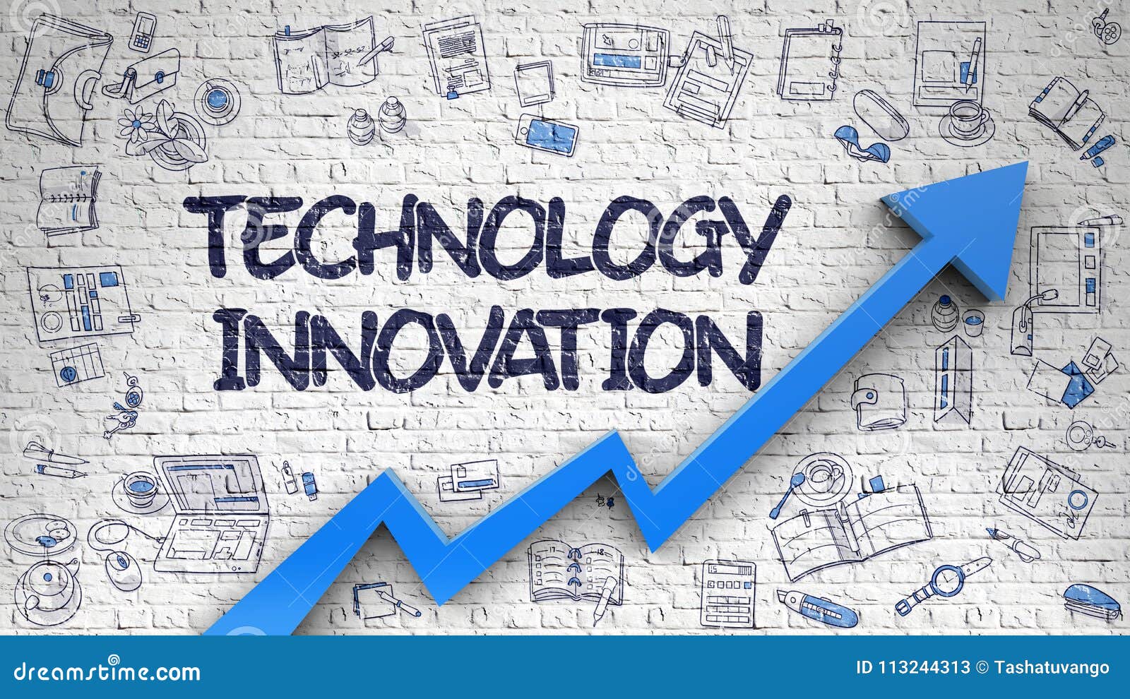 Technology Innovation Drawn on White Brickwall. 3d Stock Illustration ...