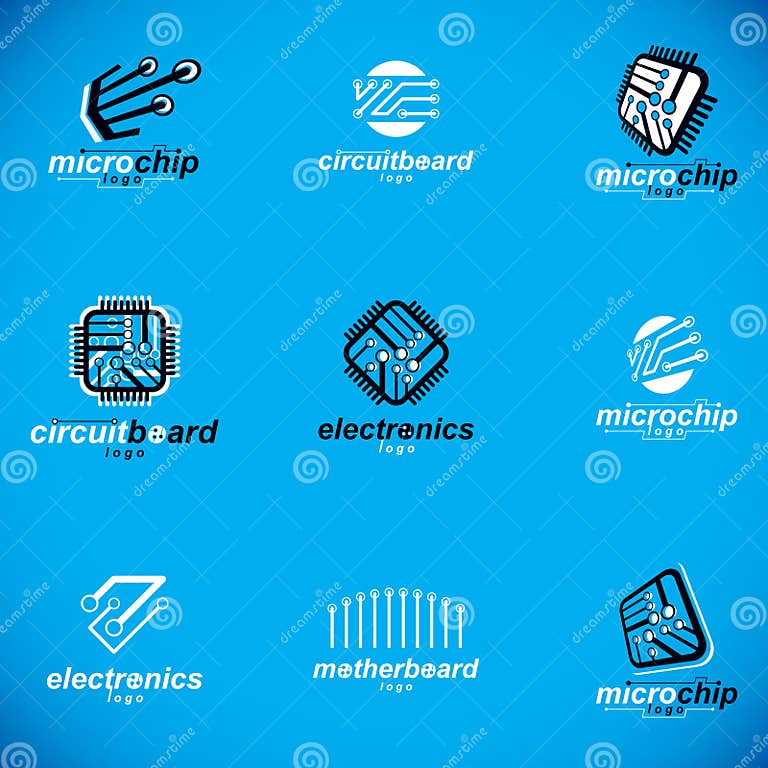 Technology Innovation Logos. Set of Vector Abstract Computer Cir Stock ...