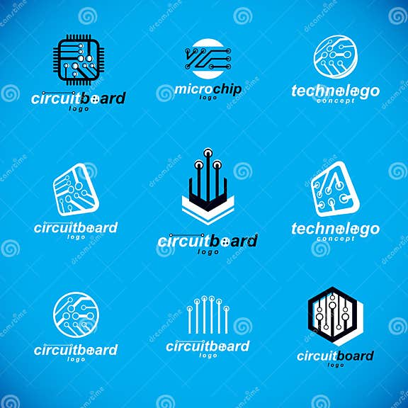 Technology Innovation Logos. Set of Vector Abstract Computer Cir Stock ...