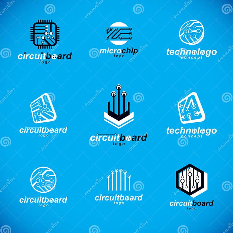 Technology Innovation Logos. Set of Vector Abstract Computer Cir Stock ...