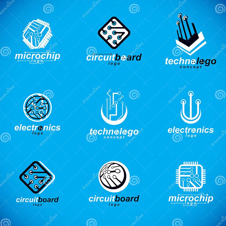 Technology Innovation Logos. Set of Vector Abstract Computer Cir Stock ...