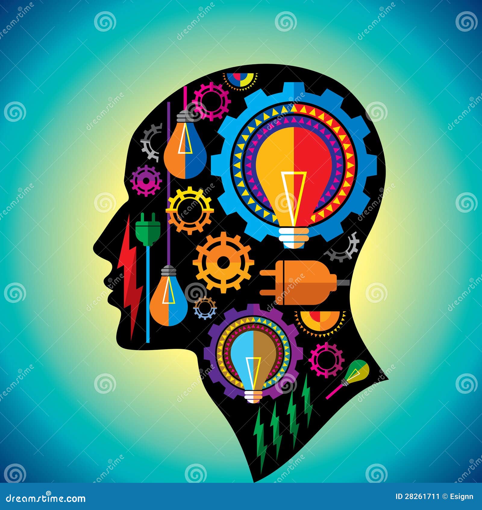 Technology inside man head stock vector. Illustration of decor - 28261711