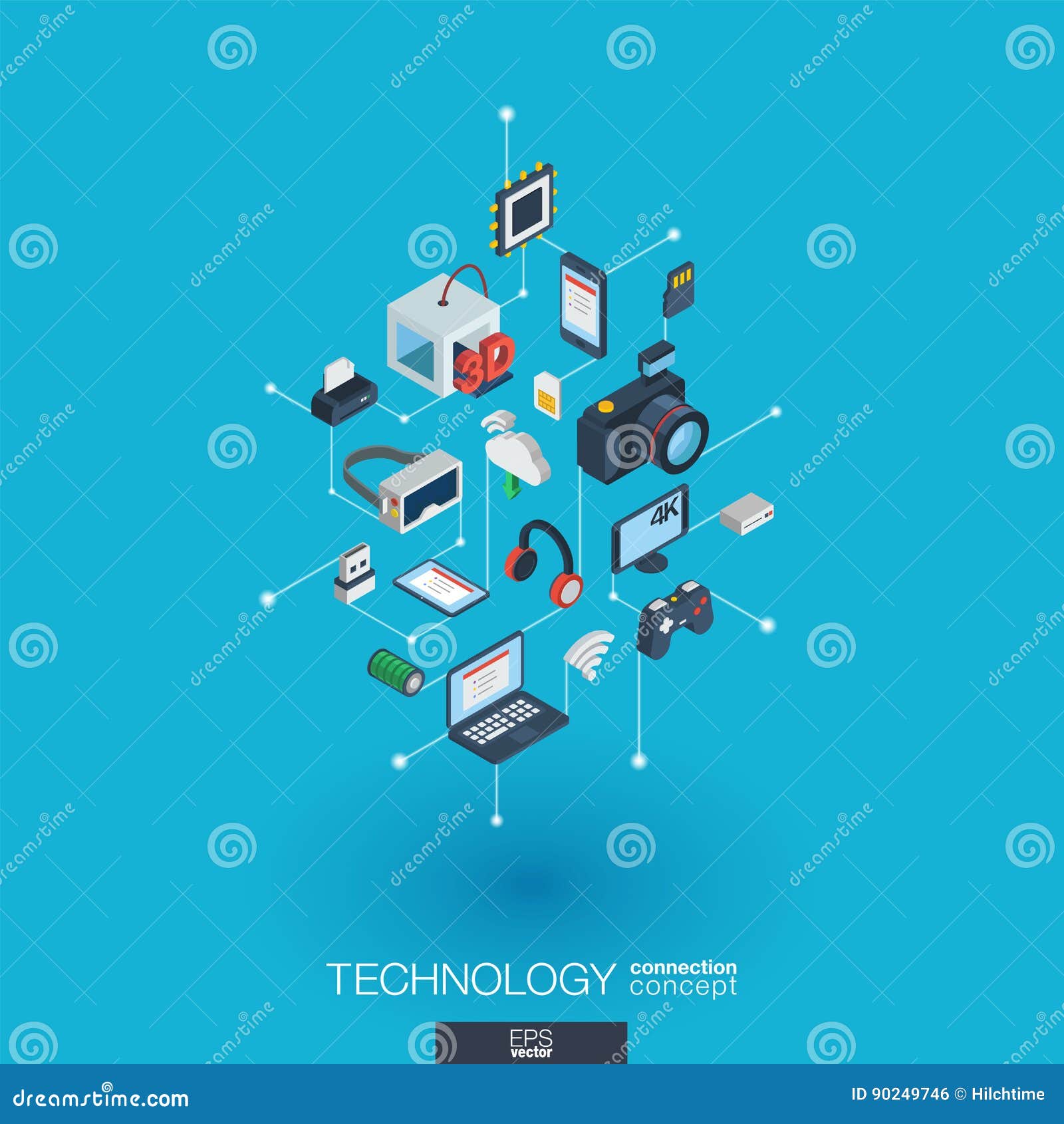 Technology Integrated 3d Web Icons. Digital Network Isometric Concept ...