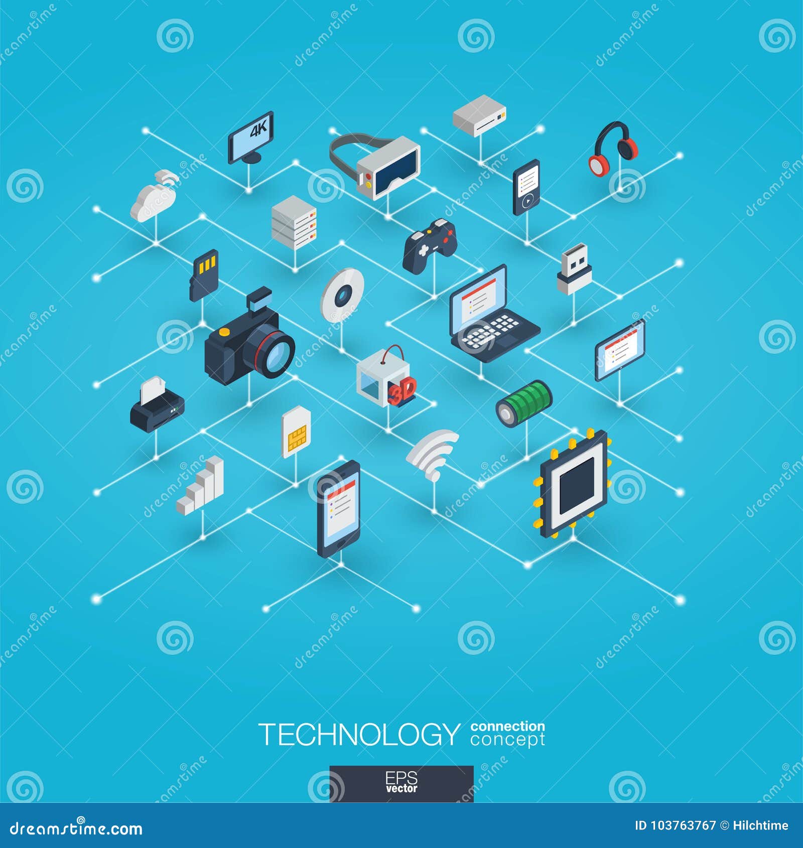 Technology Integrated 3d Web Icons. Digital Network Isometric Concept ...