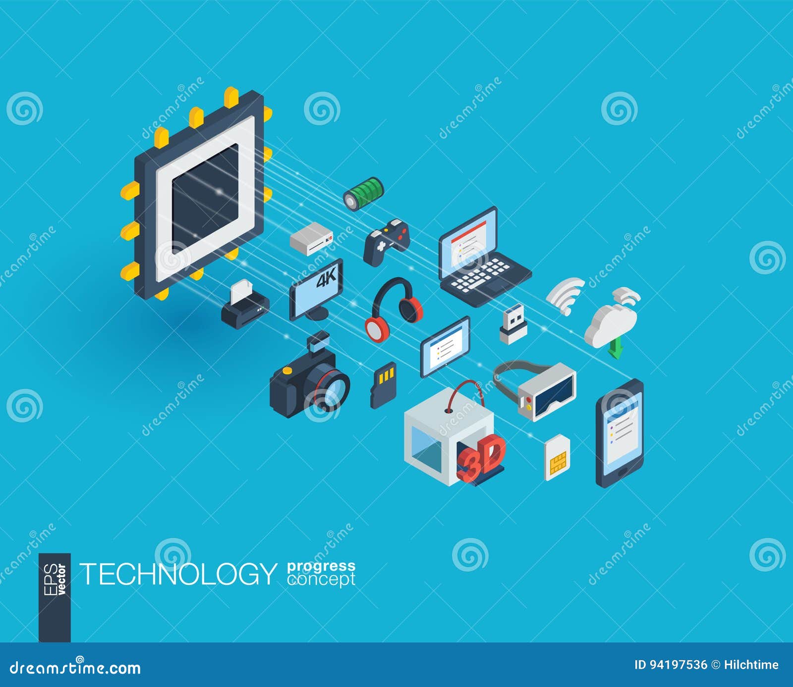Technology Integrated 3d Web Icons. Growth and Progress Concept Stock ...