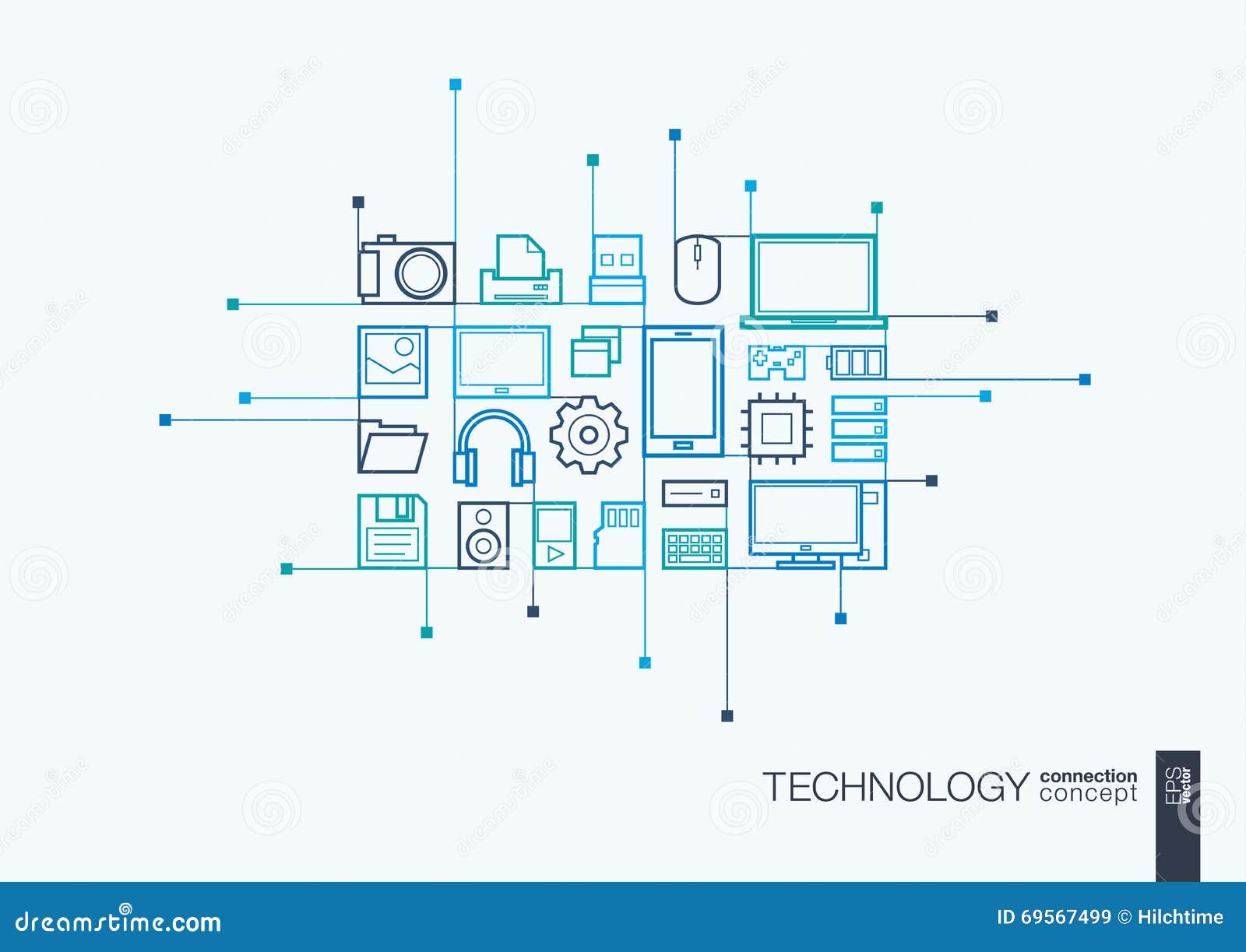 Technology Integrated Thin Line Symbols. Stock Vector - Illustration of ...