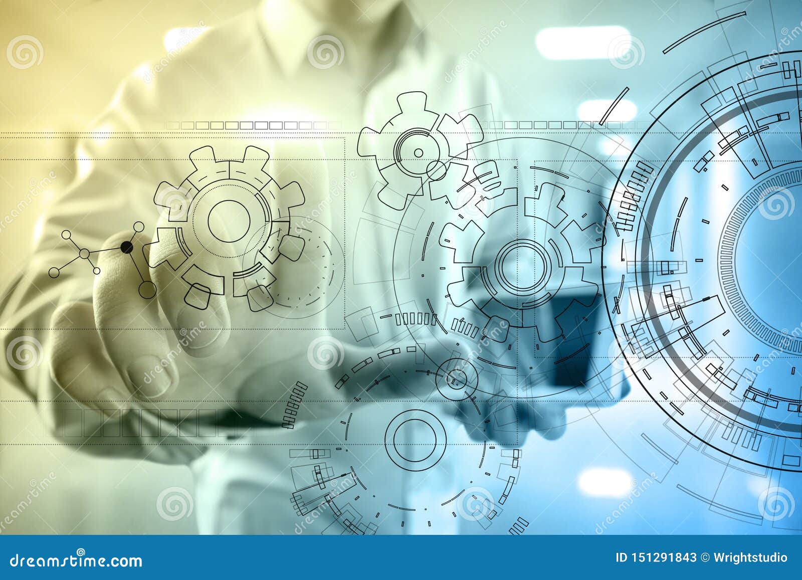 Technology Interface Background with Gears Draft. Engineering, Business ...