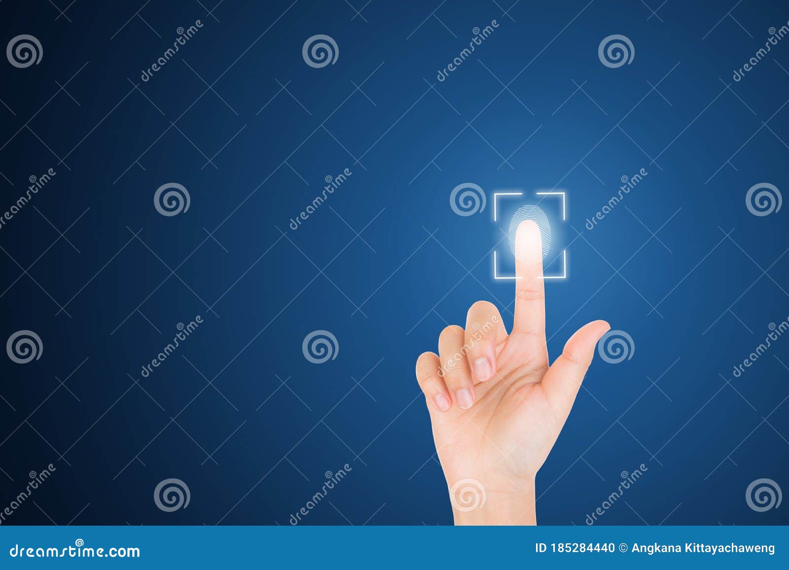 Finger Hand Touching and Pressing Virtual Fingerprint Icon Symbol on ...